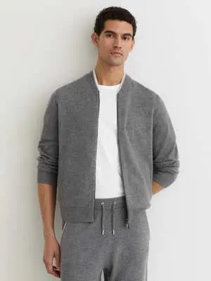 REISS Merino-wool Zipped Bomber Cardigan - Mid Grey
