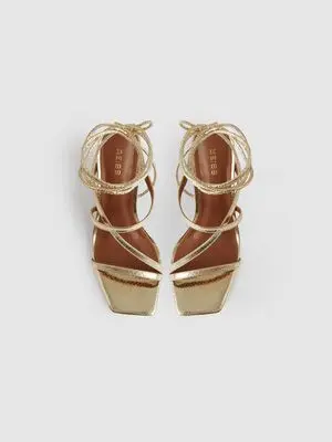 REISS Leather Metallic Strappy Heeled Sandals