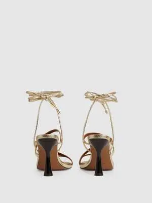 REISS Leather Metallic Strappy Heeled Sandals