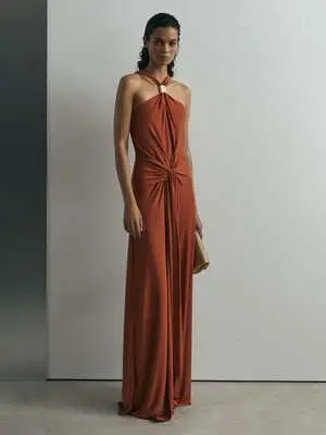 ATELIER Hardware-detail Draped Maxi Dress - Brown