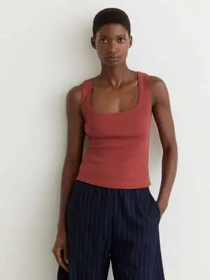 REISS Stretch-cotton Ribbed Square-neck Vest