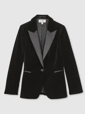 REISS Velvet Single-breasted Peak Lapel Blazer