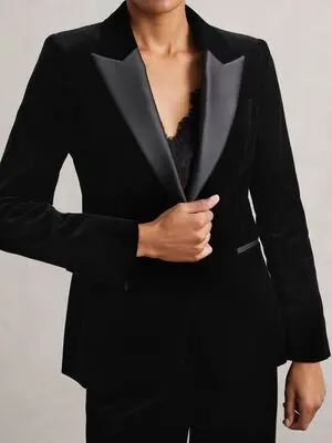REISS Velvet Single-breasted Peak Lapel Blazer