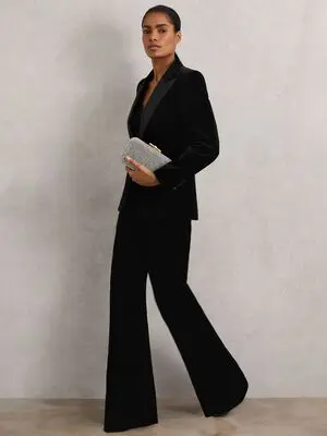 REISS Velvet Single-breasted Peak Lapel Blazer