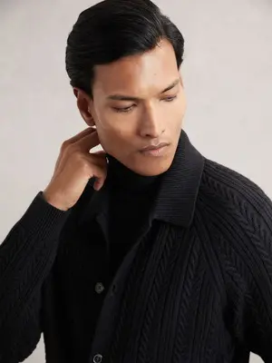 REISS Cable-knit Cardigan With Wool - Black