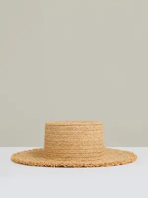 REISS Paper Woven Straw Boater Hat - Cream