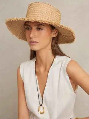 REISS Paper Woven Straw Boater Hat
