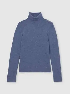 REISS Wool Epaulette Roll-neck Jumper - Blue