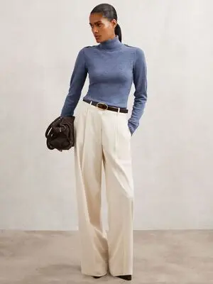REISS Wool Epaulette Roll-neck Jumper - Blue