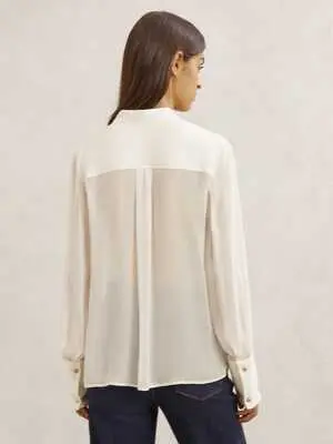 REISS Lace-trim Sheer Button-through Blouse