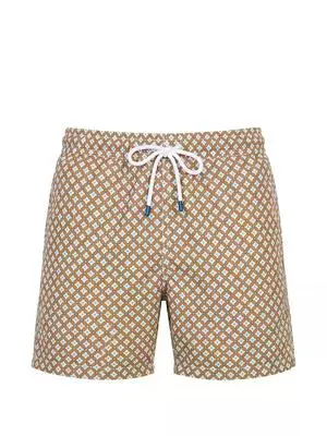 Fedeli Geometric-print Drawstring Swim Shorts - Brown