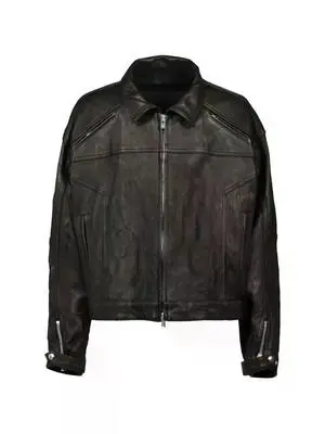 FILTH Zip-up Panelled Leather Biker Jacket - Black