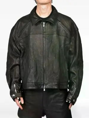 FILTH Zip-up Panelled Leather Biker Jacket