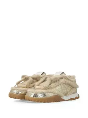 Pinko Shearling-trim Cracked-effect Sneakers