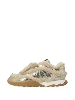 Pinko Shearling-trim Cracked-effect Sneakers