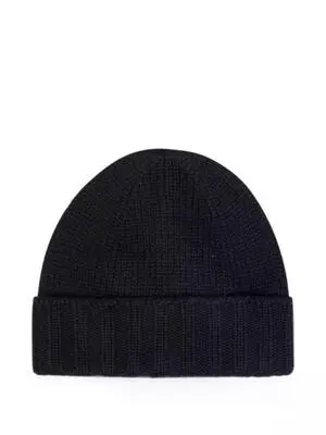 D4.0 Ribbed Turn-up Wool Beanie Hat - Black
