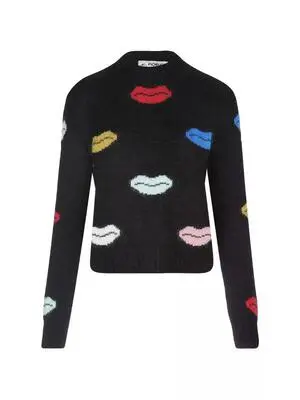 Fiorucci Lips-motif Intarsia-knit Sweater - Black