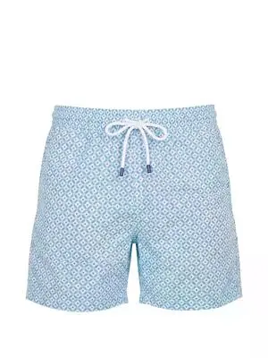 Fedeli Geometric-print Drawstring Swim Shorts - Blue