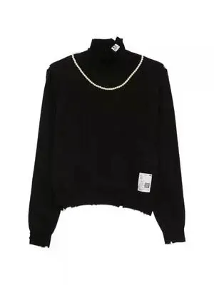 Mihara Yasuhiro Distressed Pearl-embellished Sweater