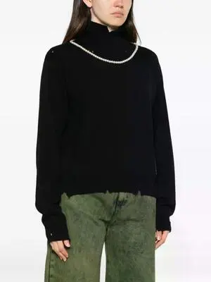 Mihara Yasuhiro Distressed Pearl-embellished Sweater