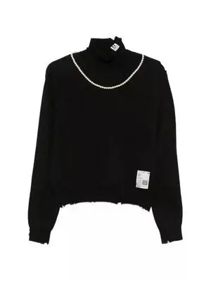 Mihara Yasuhiro Distressed Faux-pearl Embellished High Neck Sweater