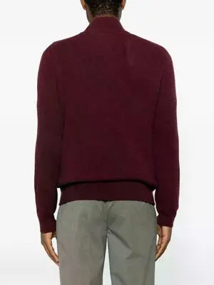 Canali Zip-up Ribbed Knit Sweater - Red