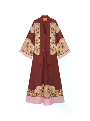 La DoubleJ Magnifico Swirl-print Silk Twill Maxi Dress - Brown