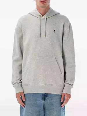 AMI Paris Cotton Hoodie With De Coeur Embroidery - Grey
