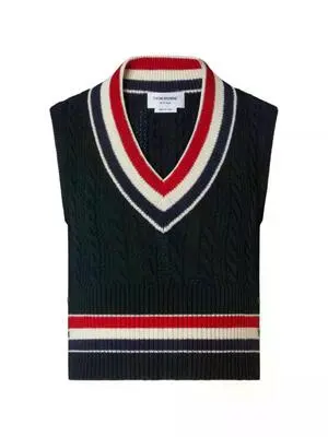 Thom Browne Wool Cable Knit Vest - Grey