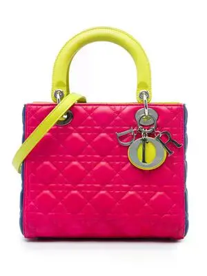 Dior 2013 Medium Tricolor Lambskin Cannage Lady Satchel - Pink