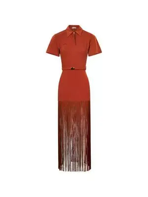 ROWEN ROSE Fringed Belted Maxi Dress