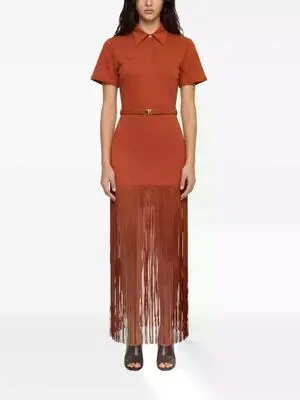 ROWEN ROSE Fringed Belted Maxi Dress