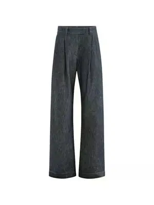 Brunello Cucinelli Sparkling No-fade Denim Loose Curved Trousers With Monili Embroidery - Blue