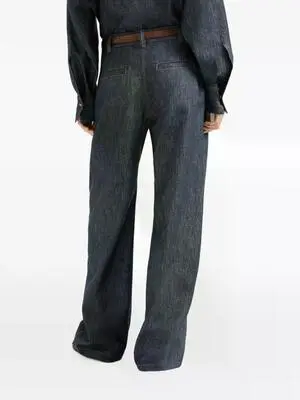 Brunello Cucinelli Sparkling No-fade Denim Loose Curved Trousers With Monili Embroidery - Blue