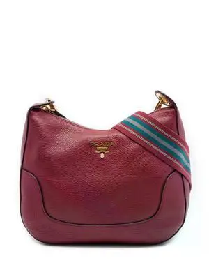 Prada 2013-2026 Vitello Daino Zippered Messenger Hobo Crossbody Bag - Red