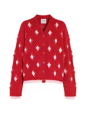 BARRIE Argyle-motif Cashmere Cardigan - Red
