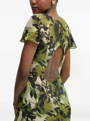 Armani Exchange Leaf-print Cut-out Midi Dress