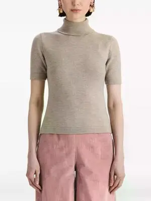 Oscar De La Renta Wool Turtleneck Short Sleeve Knit