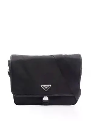 Prada 2013-2026 Saffiano Trimmed Tessuto Buckle Messenger Bag Crossbody Bag - Black