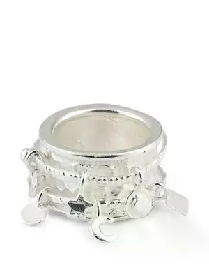 POISONED HEARTS Charm-detail Hammered-effect Ring - Silver