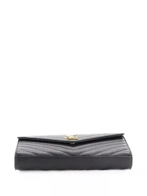 Saint Laurent Classic Monogram Wallet On Chain Matelasse Chevron Leather Medium Crossbody Bag - Black