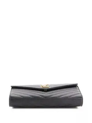 Saint Laurent Classic Monogram Wallet On Chain Matelasse Chevron Leather Medium Crossbody Bag - Black