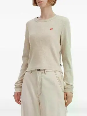 CHOCOOLATE Heart-patch Ribbed-knit Long-sleeved T-shirt