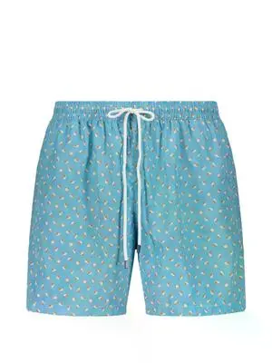 Fedeli Hedgehog-print Drawstring Swim Shorts - Blue