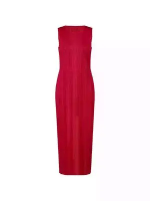 Issey Miyake Basics Pleated Sleeveless Maxi Dress - Red