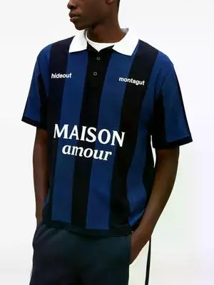 MAISON HIDEOUT Striped Slogan-print Polo Shirt