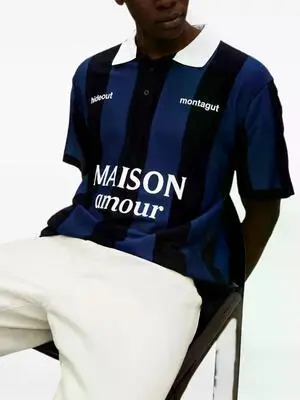 MAISON HIDEOUT Striped Slogan-print Polo Shirt