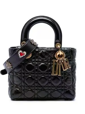 Dior 2018 Small Crinkled Patent Cannage My Abcdior Lady Satchel - Black