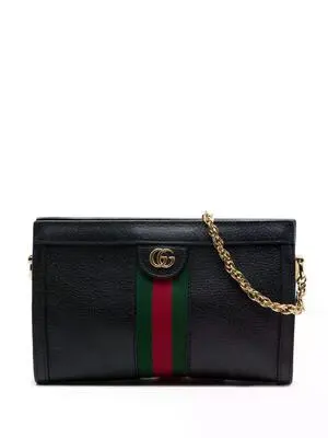 Gucci 2016-2026 Small Calfskin Web Ophidia Chain Crossbody Bag - Black