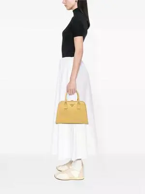 Prada 2013-2026 Saffiano Lux Pyramid Frame Handbag - Yellow